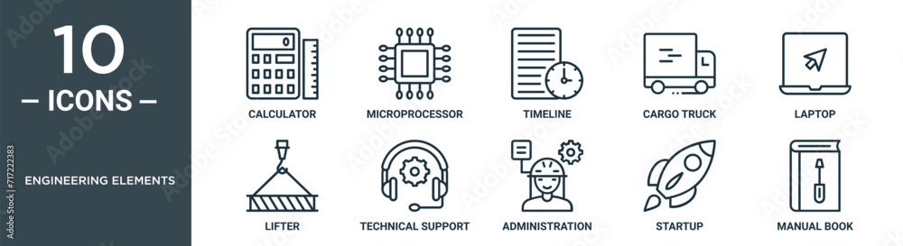 Vetor de engineering elements outline icon set includes thin line ...