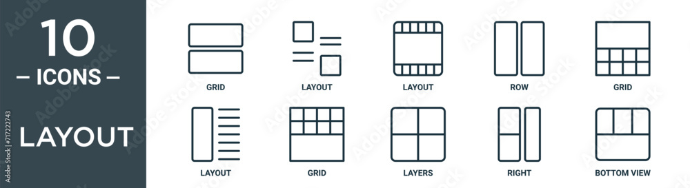 layout outline icon set includes thin line grid, layout, layout, row ...