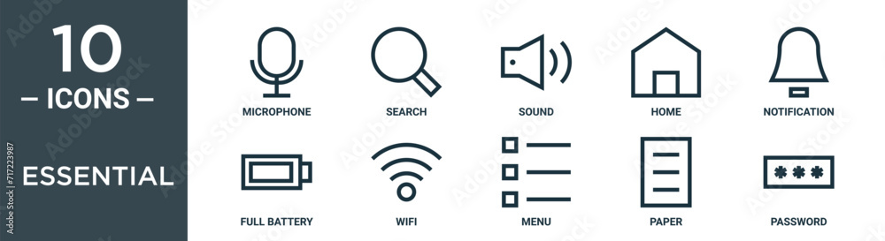 essential outline icon set includes thin line microphone, search, sound ...