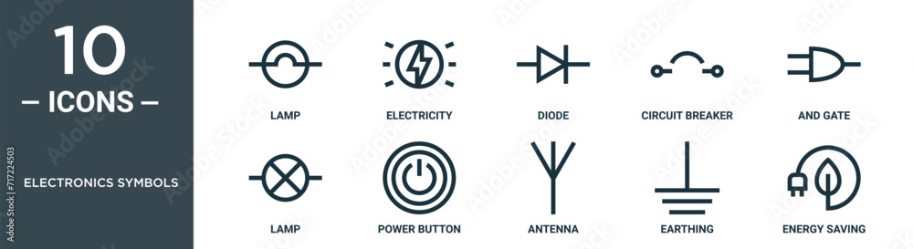 electronics symbols outline icon set includes thin line lamp ...
