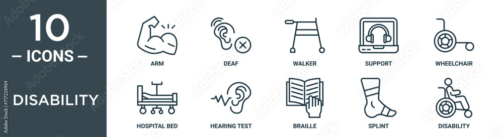 Vecteur Stock disability outline icon set includes thin line arm, deaf ...