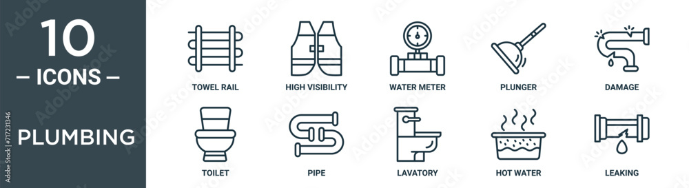 Vetor de plumbing outline icon set includes thin line towel rail, high ...
