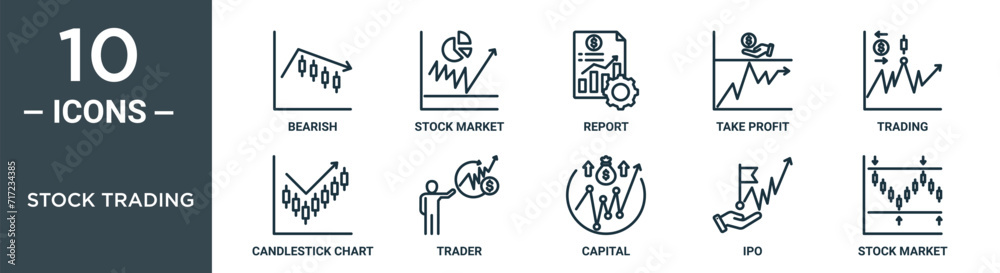 stock trading outline icon set includes thin line bearish, stock market ...