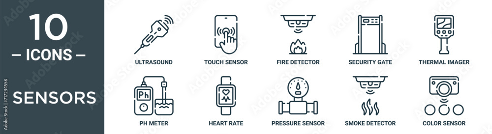 sensors outline icon set includes thin line ultrasound, touch sensor ...