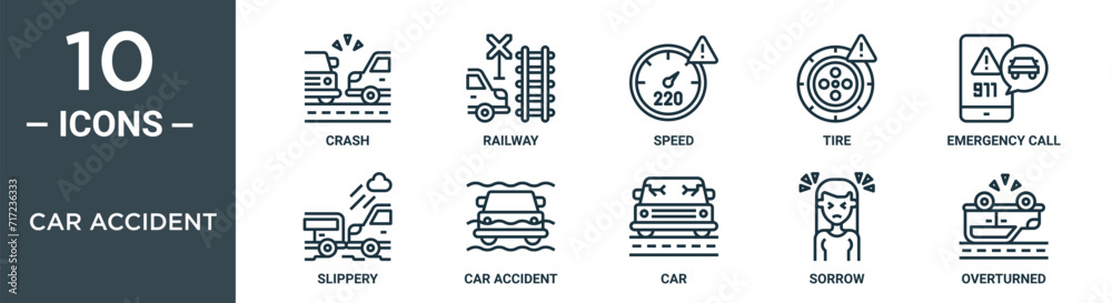 Vetor de car accident outline icon set includes thin line crash ...