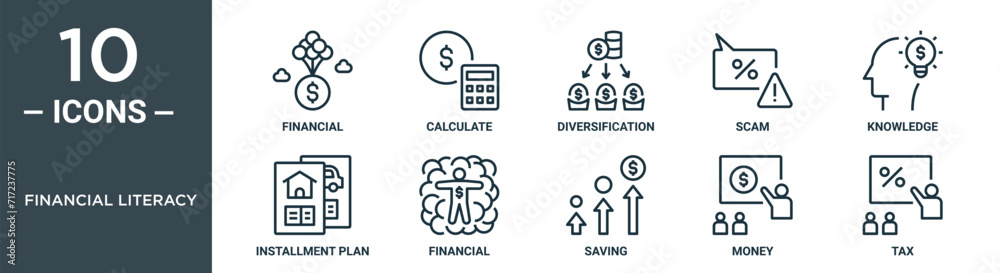 financial literacy outline icon set includes thin line financial ...