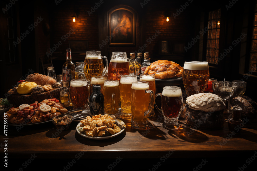 Bierglas in einem schönen Biergarten mit Aussicht auf die Altstadt im ...