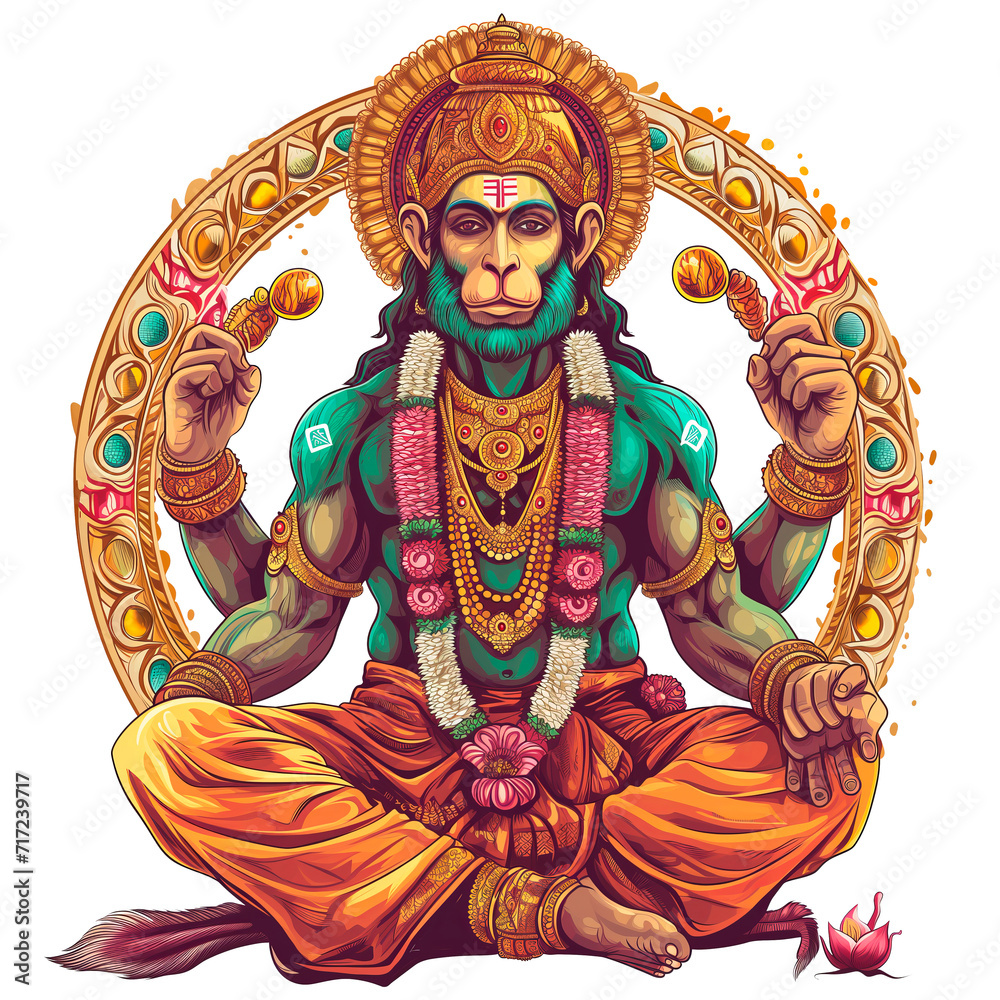 Divine Hanuman in Traditional Attire with Scepter and Aura - PSD Format ...