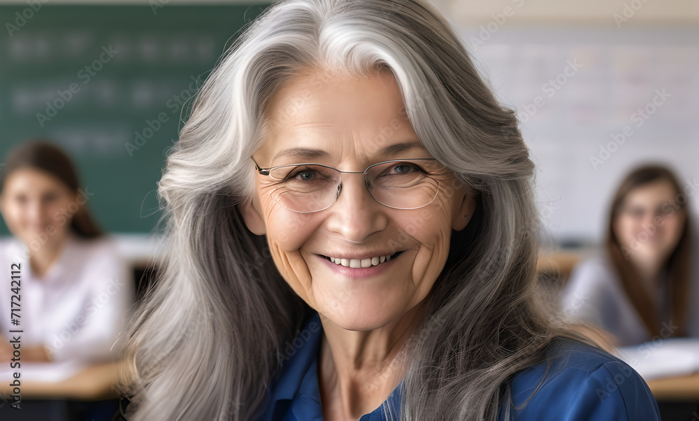 portrait female teacher, smile her face, gray hair, schoolchildren ... portrait female teacher, smile her face, gray hair, schoolchildren ...