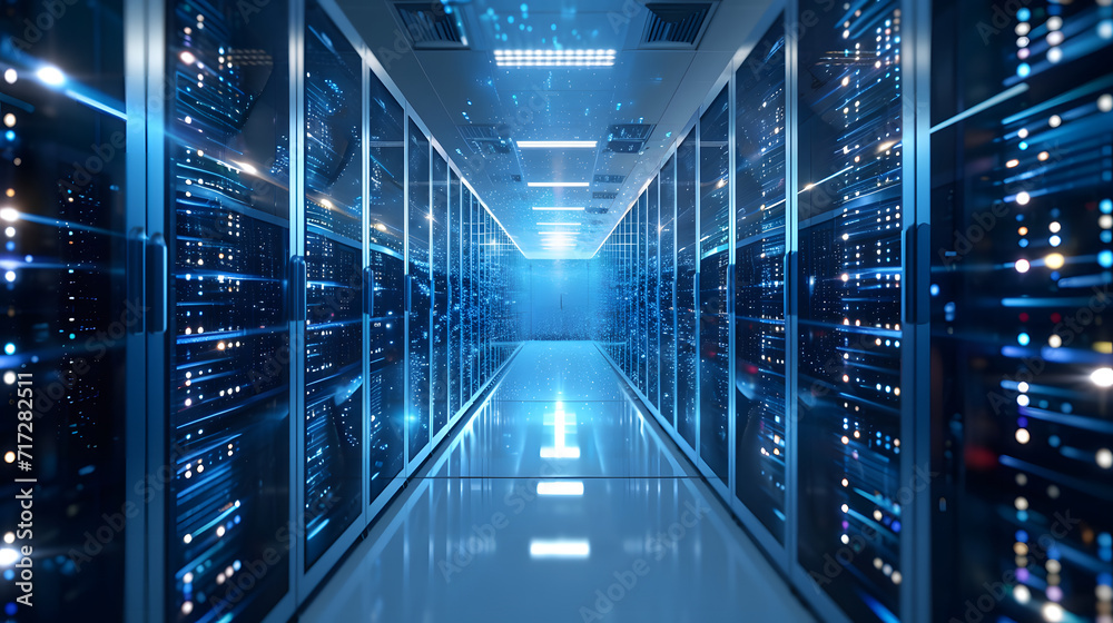 Data server room. Data server interior. Concept of network and internet ...