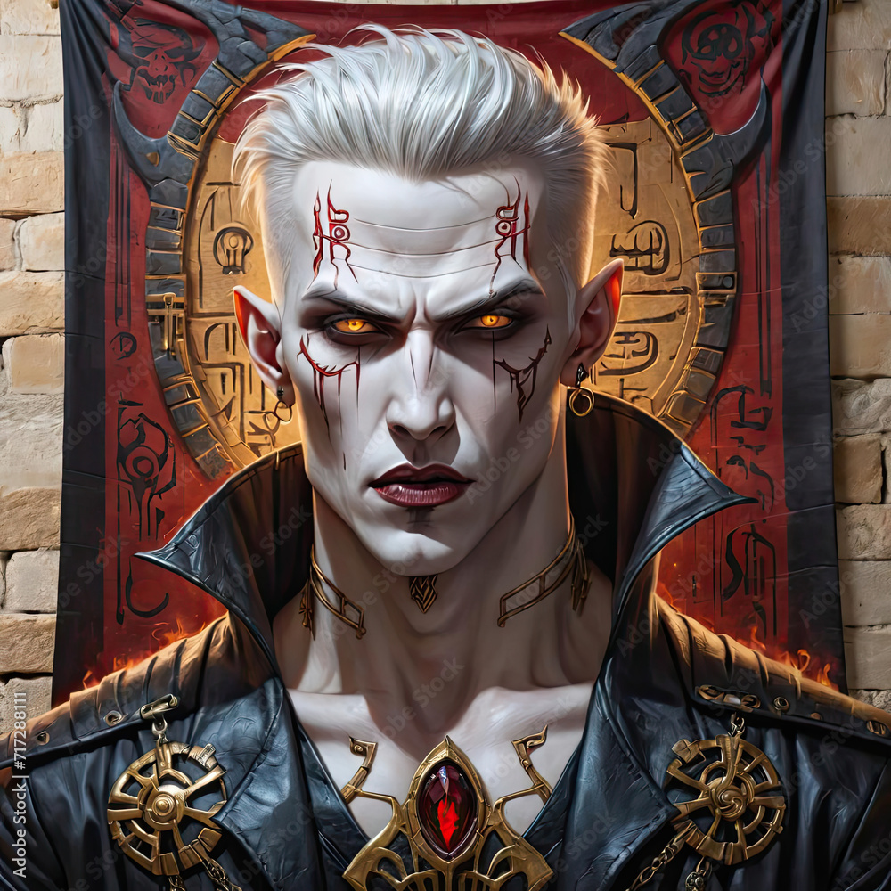 Realistic Cyberpunk Vampire Portrait with Hieroglyphs on Tomb Wall Gen ...
