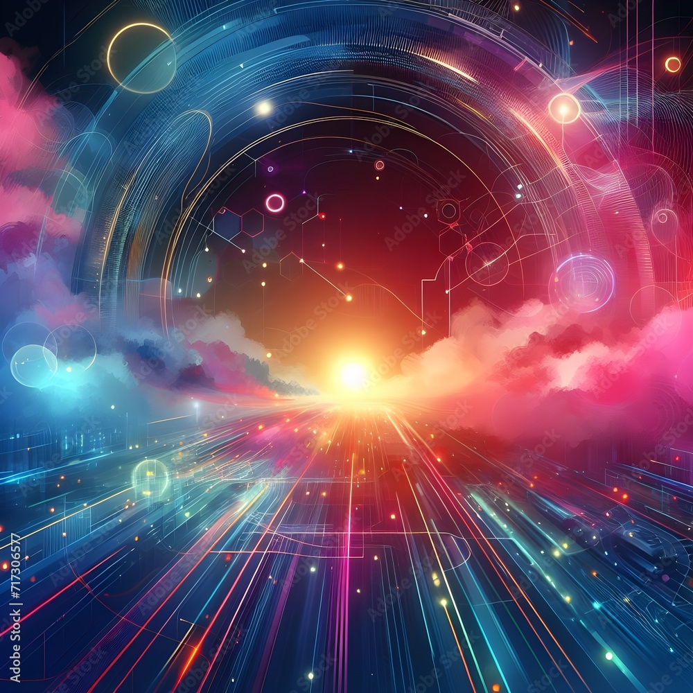 Abstract portal wave light effect in perspective illustration. Magic ...