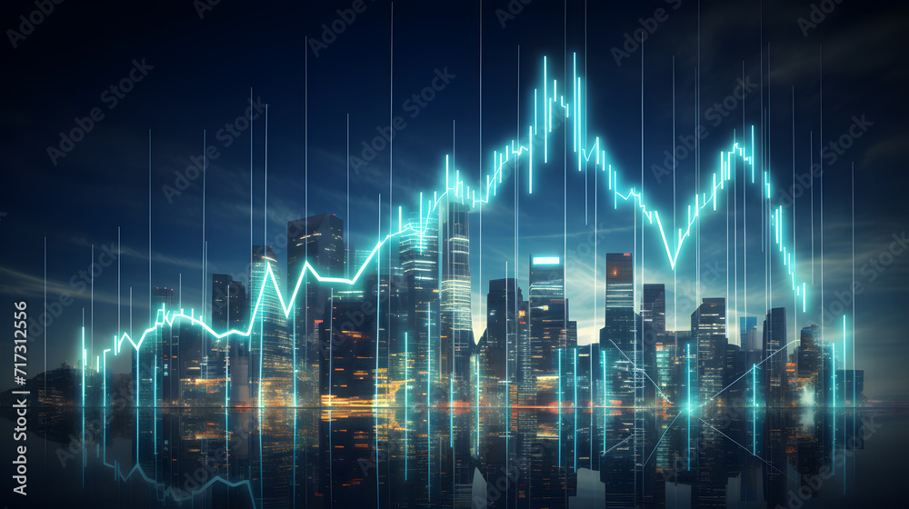 Economic Pulse: The glowing lines of financial graphs with the ...