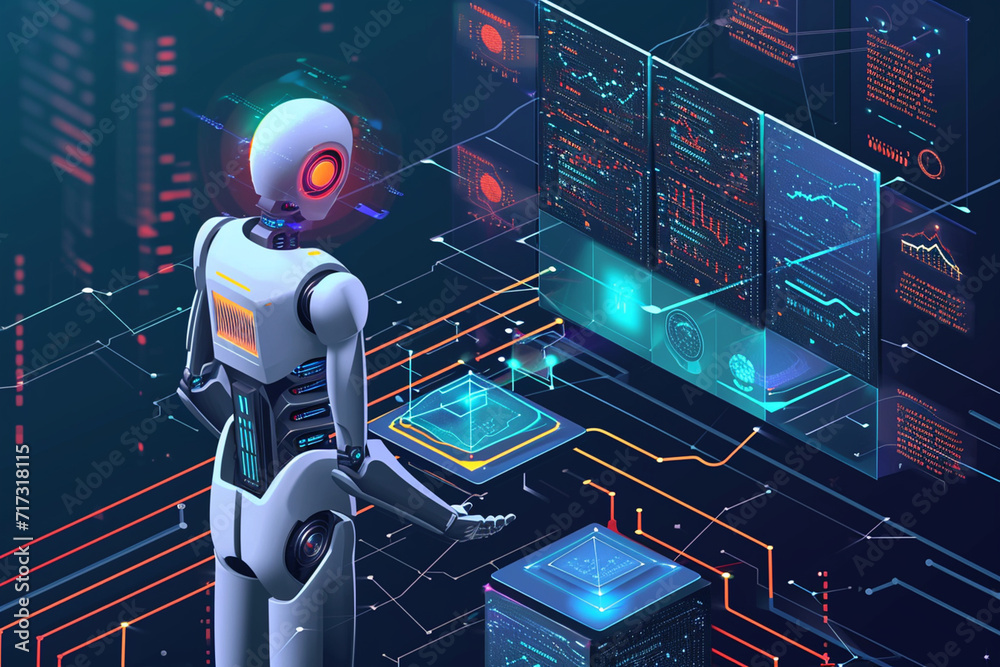 Illustration of an AI sorting and categorizing data, machine learning ...