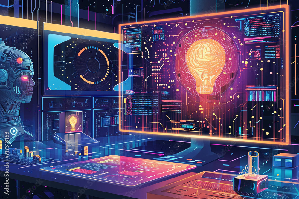 Illustration of an AI sorting and categorizing data, machine learning ...