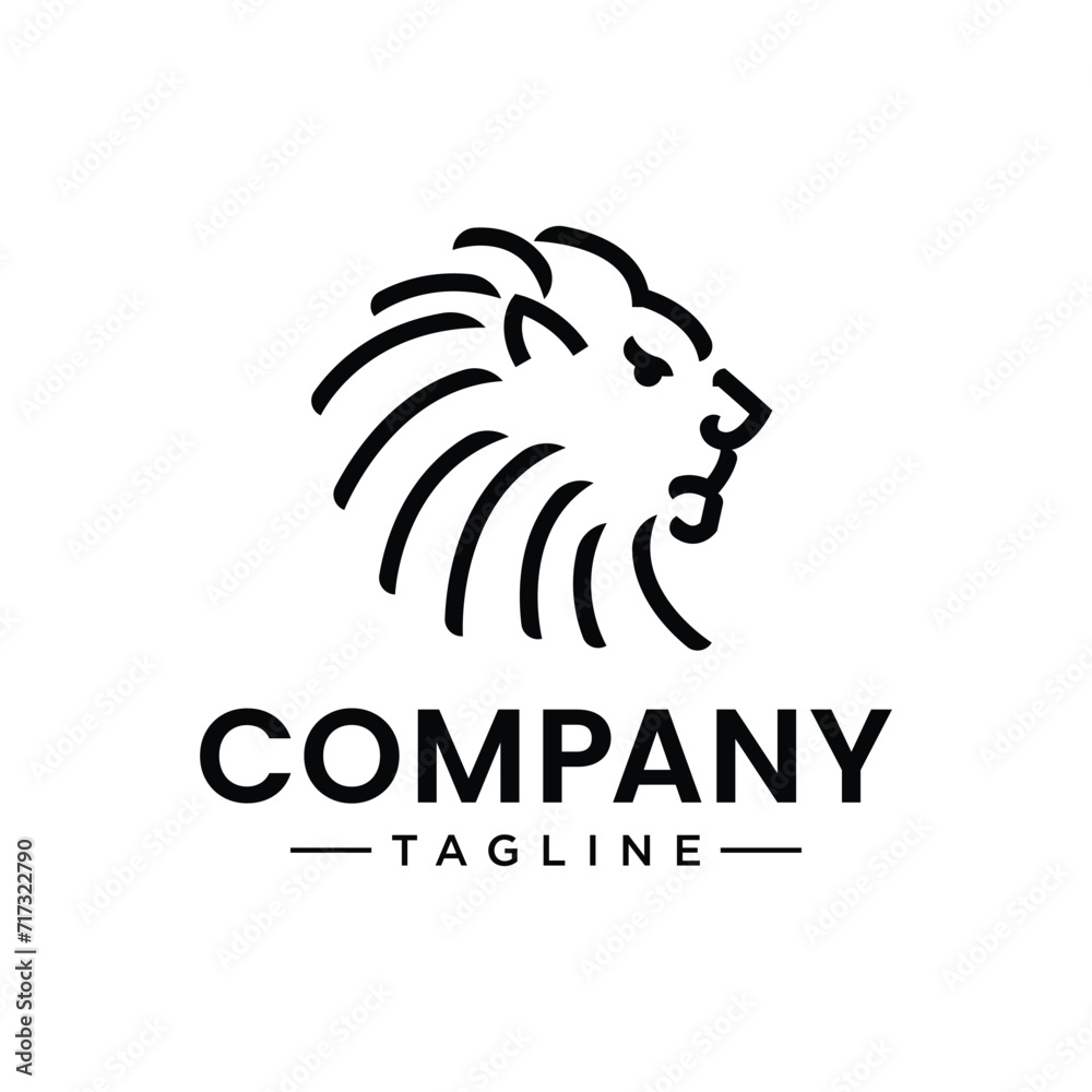 Lion head logo vector design template in isolated black background ...