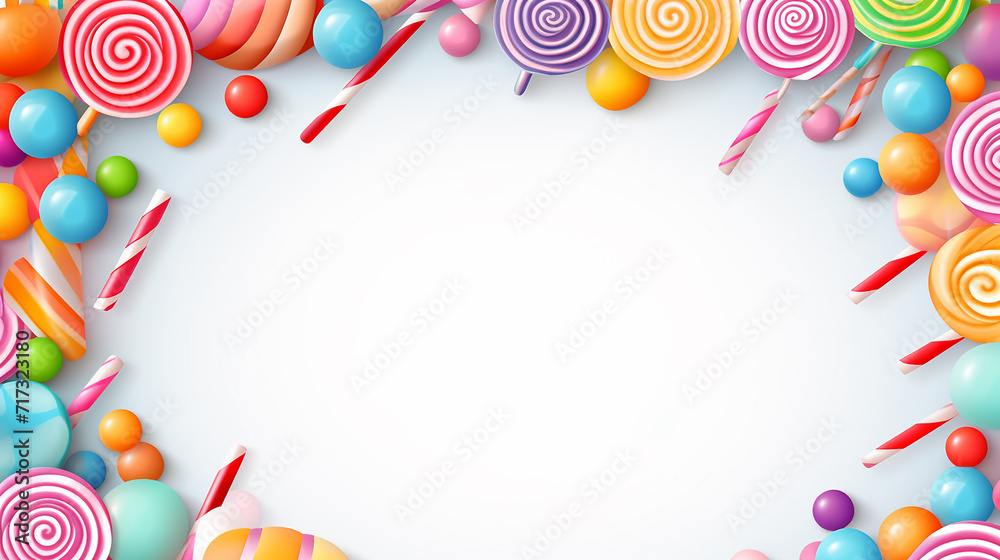 candy shop frame template background with set of different colors of ...