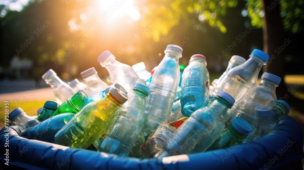 Closeup of a recycling bin labeled specifically for used plastic water ...