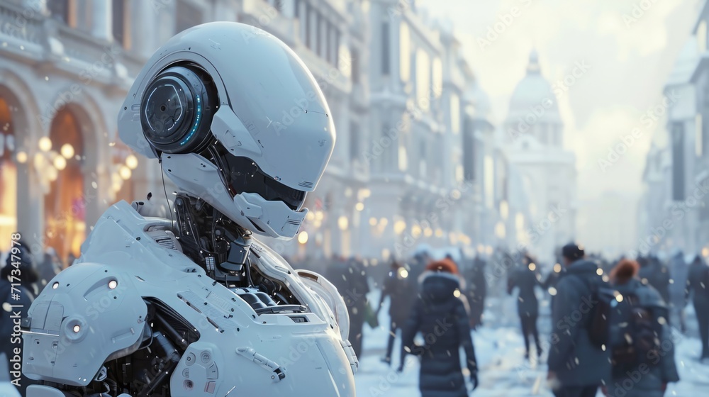 Concept art of an AI robot in a human-like form, interacting with ...