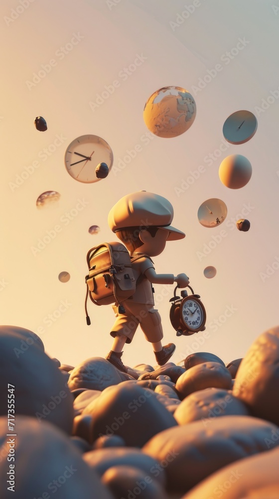 Cartoon digital avatars of TimeTraveling Wanderer Exploring the unknown ...