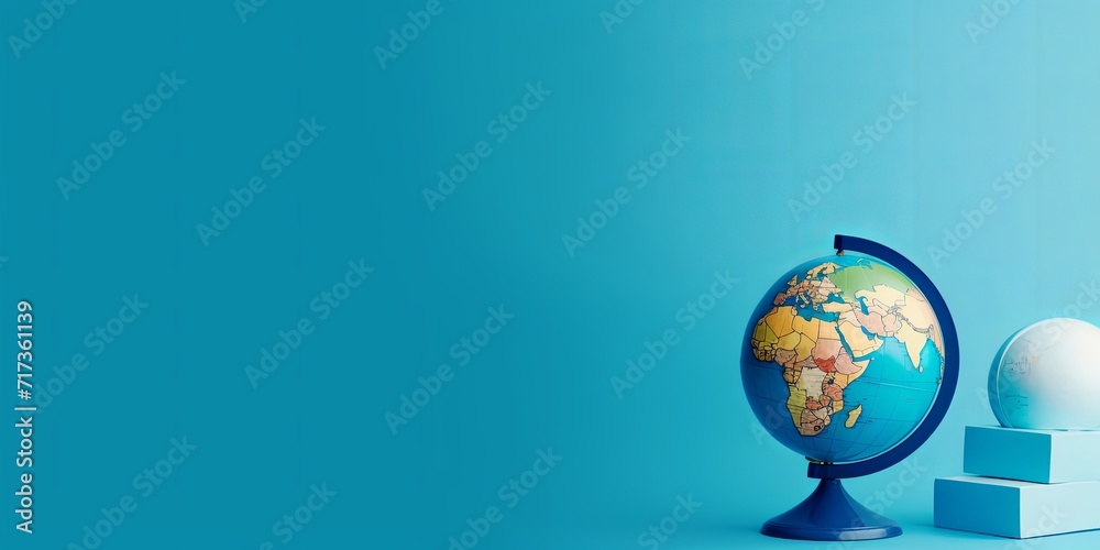 Earth globe on clean blue banner background. Education, school, study ...