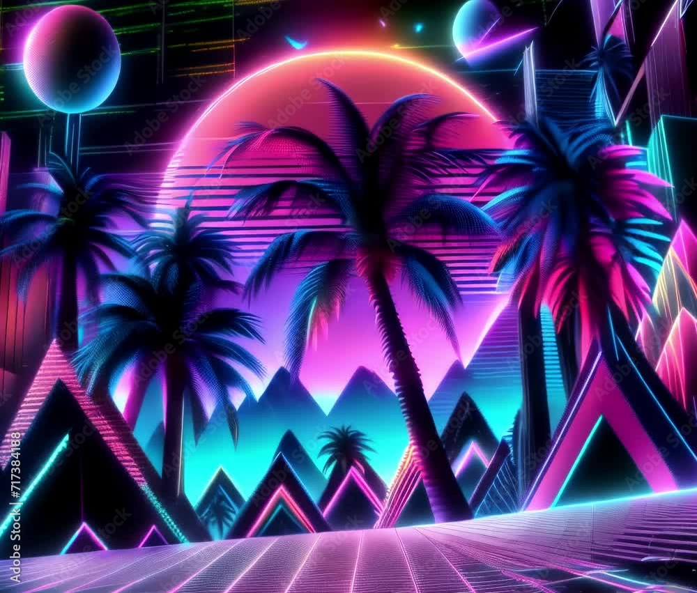 80s retro futuristic sci-fi background. Retrowave VJ videogame ...