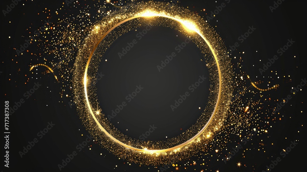 luxurious golden sparkle swirl with space for text, isolated black ...