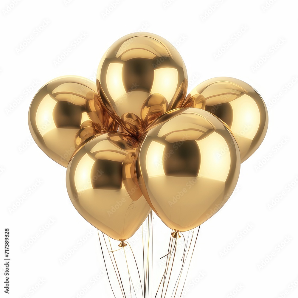 elegant set of shiny gold helium balloons, isolated white background ...