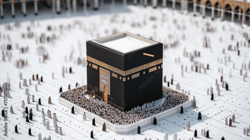 Landscape of Kaaba The Holy Mosque Mecca diorama. Muslims perform tawaf ...