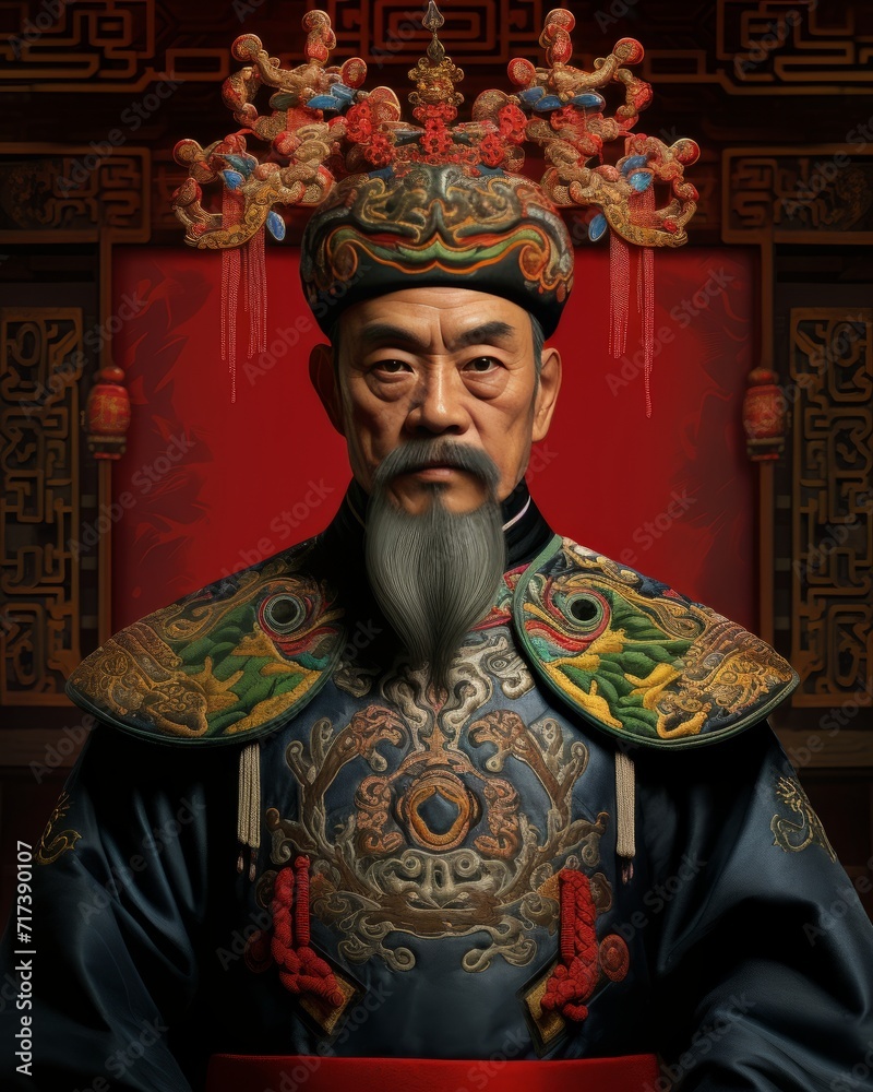 Chinese man In traditional costume, colorful photorealistic iconic ...