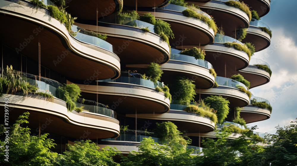 Sustainable green building in modern city. Green architecture. Eco ...