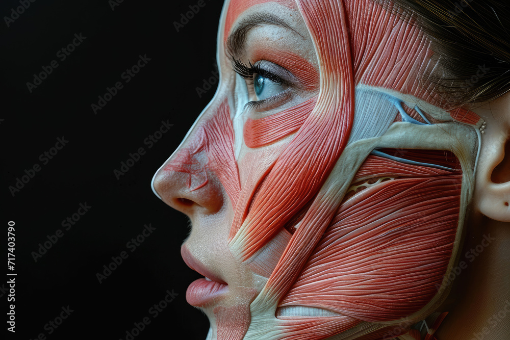 Side view woman face human anatomy, skin and muscles Stock Photo ...