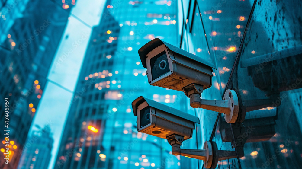 Urban safety fortified with high-tech surveillance technology. Building ...
