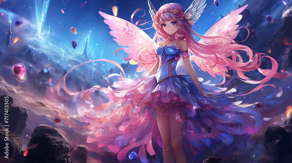 colorful, magical girl transformation scene, with sparkles, ribbons ...