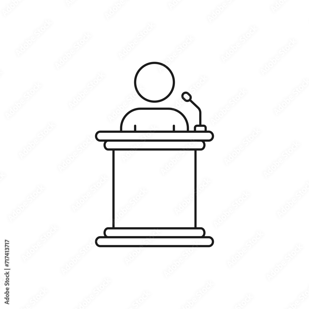 Man speech on podium. Male speaker icon line style isolated on white ...