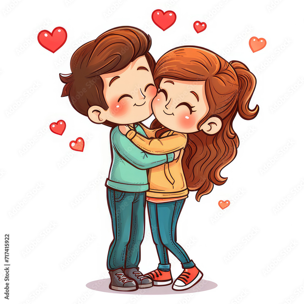 Young Love Expressed Through Cartoon Illustration Isolated White