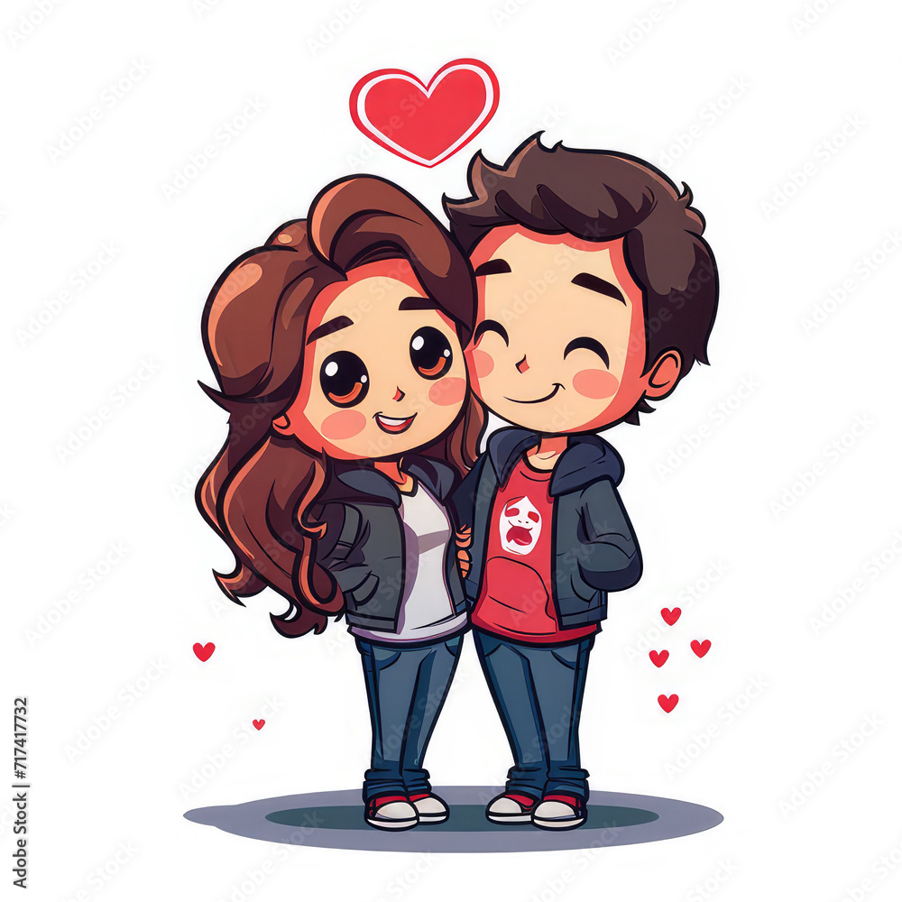 animated couple holding hands surrounded by hearts, isolated white ...