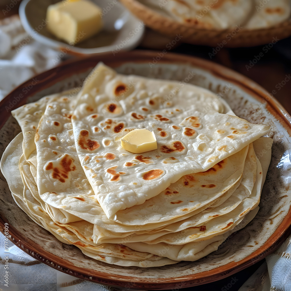 Prompt Norwegian lefse, soft flatbread, simple butter, no fancy setup ...