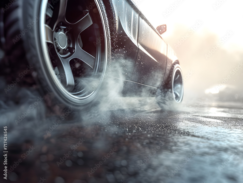 Drifting car. Racing car wheel drifting and smoking on the race track ...