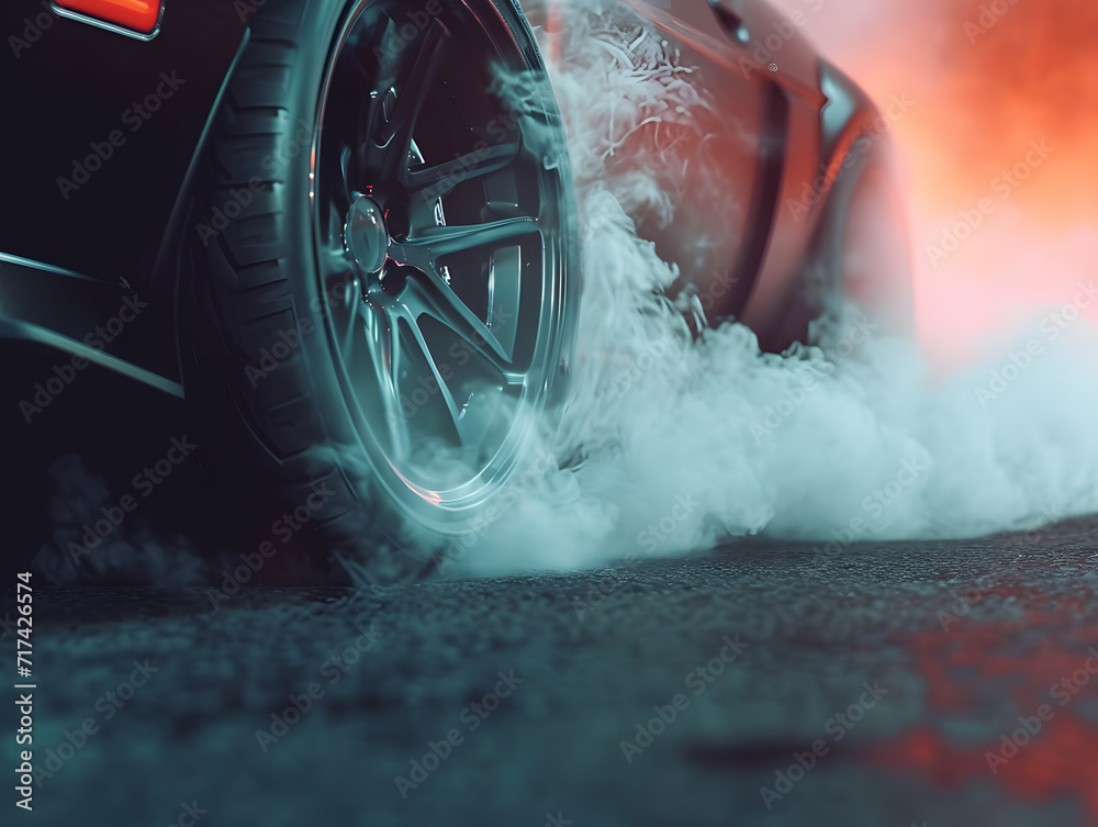 Drifting car. Racing car wheel drifting and smoking on the race track ...