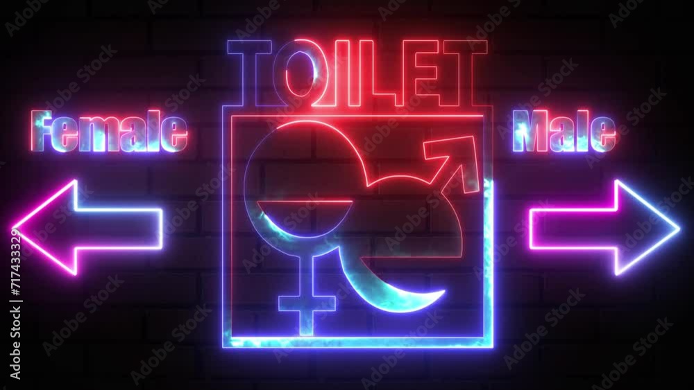 Glowing red and blue neon light WC toilet sign with Male ad Female icon ...