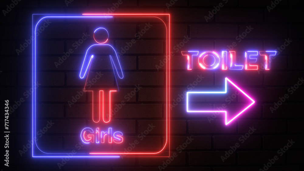 Girls toilet signs in neon lights animation. WC toilet neon sign with ...