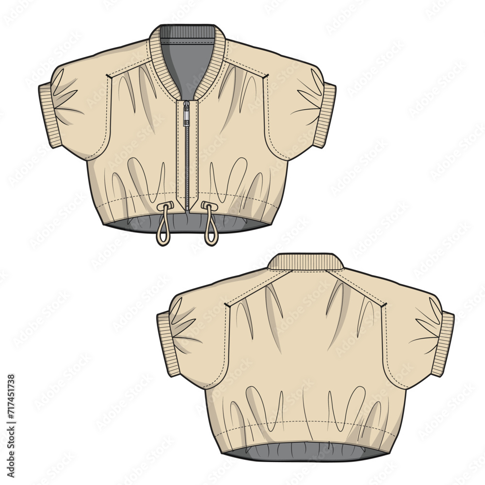 cropped windbreaker jacket for fashion front and back view technical ...