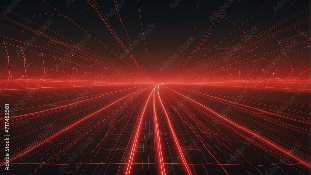 Retro red road digital highway background with neon grid lines and ...