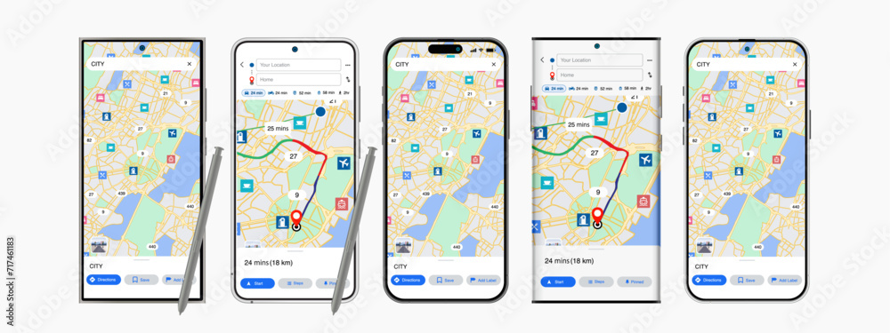 GPS Map navigation, Smart phone Maps & Navigation application and red ...
