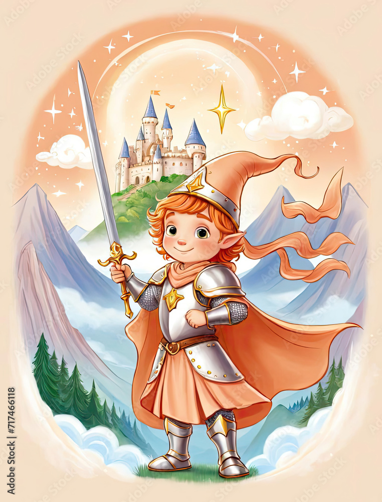 Adorable children's storybook illustration - Brave knight and clever ...
