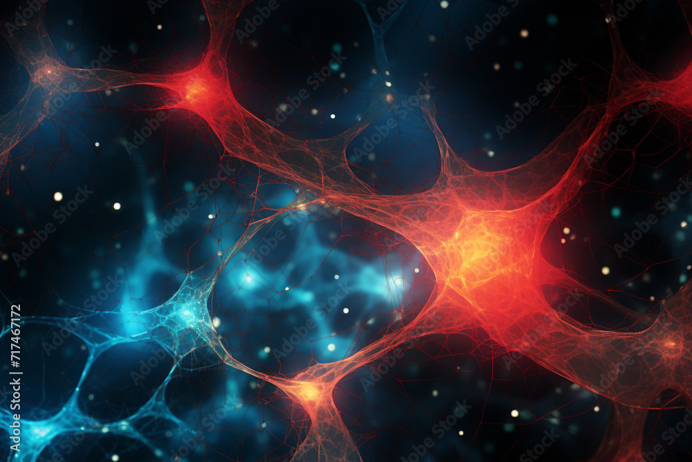 An intricate web of interconnected neurons, each represented as vibrant ...