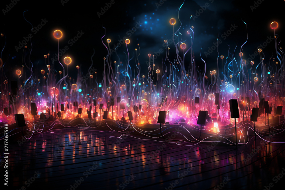 Wires forming a symphony of connectivity, resembling musical notes and ...