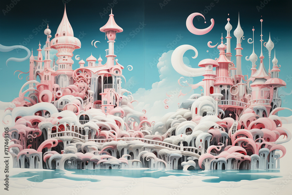 A surreal dreamscape with floating islands and surreal creatures, with ...