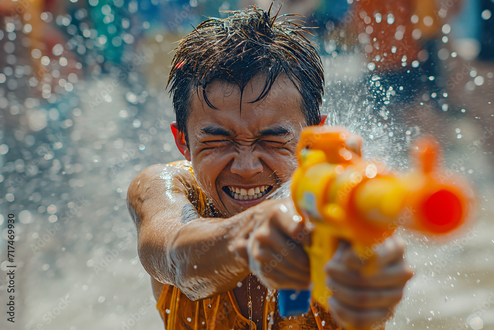 Happy summer days by the pool with the family. Songkran Day, a time of ...